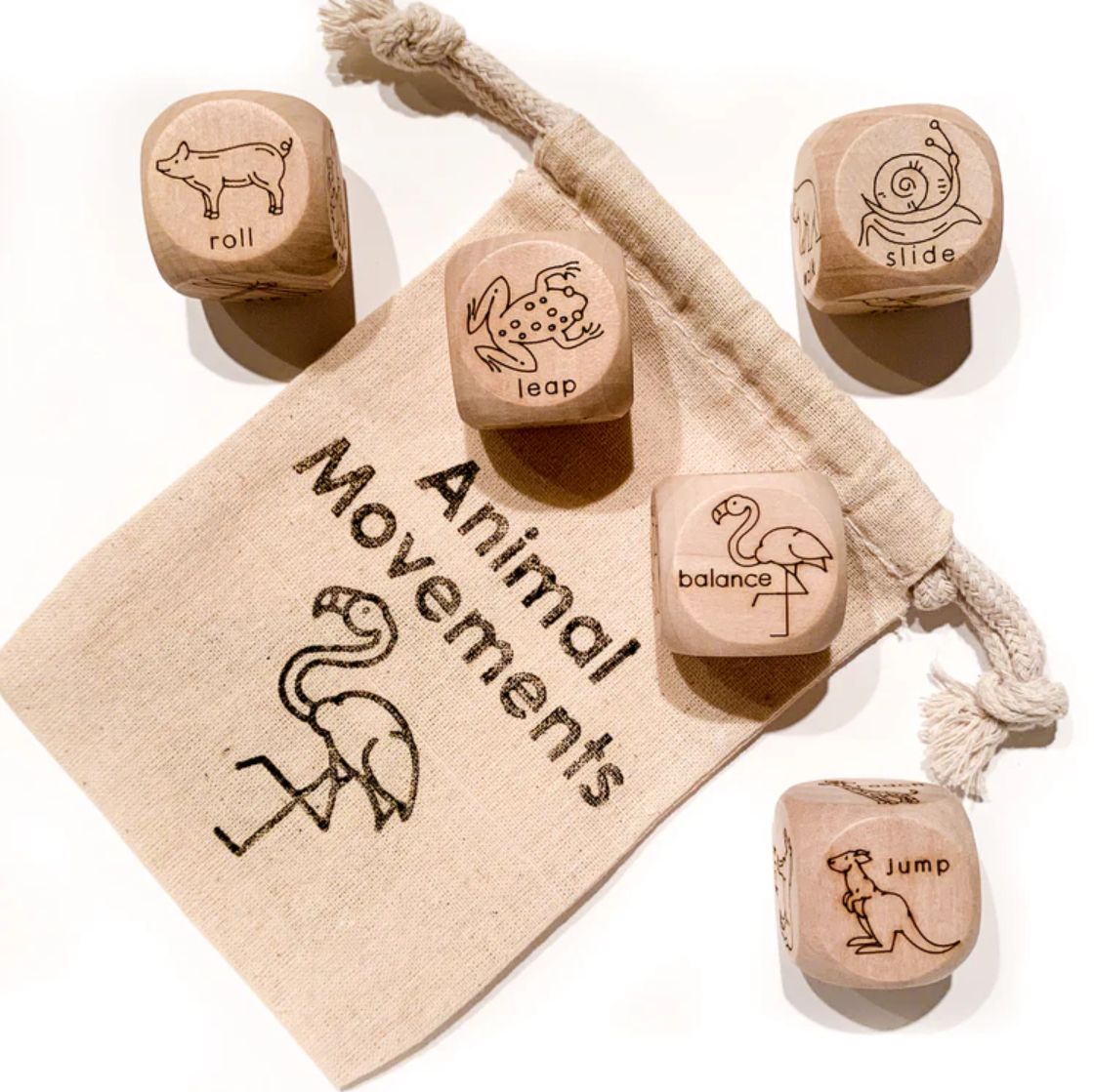 Wooden Animal Movement Dice | The Playful Peacock