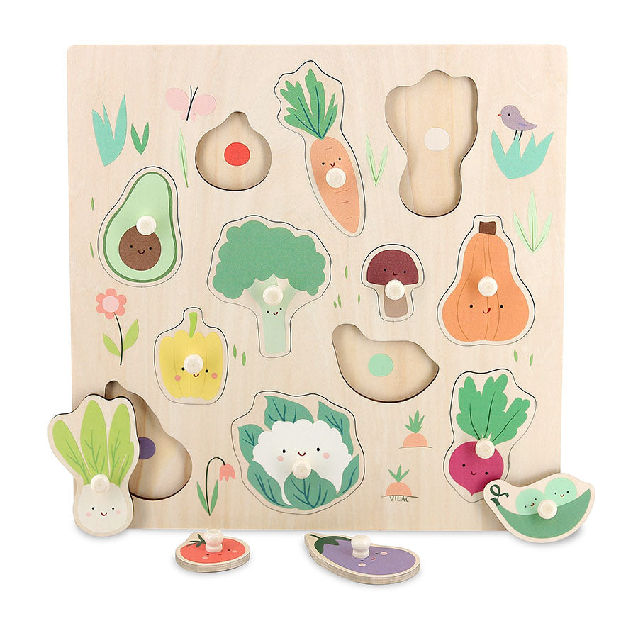 Vilac Sarah Betz Vegetables Peg Puzzle | The Playful Peacock