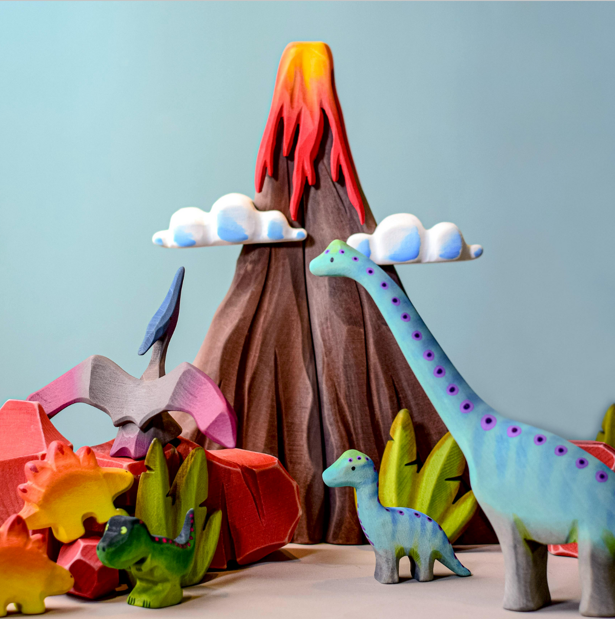 Bumbu Wooden Toys I Wooden Volcano with Lava and Clouds for Imaginative ...